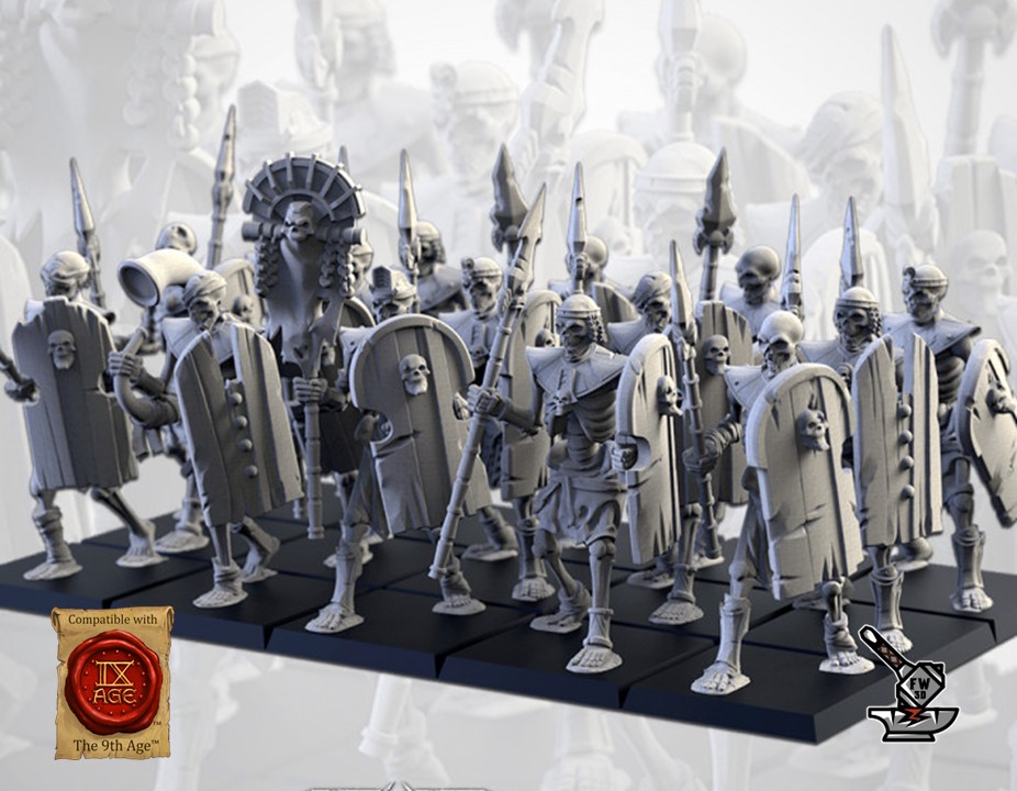 10 Lanciers Squelettes Des Sables Boucliers Fantasy Workshop 3D